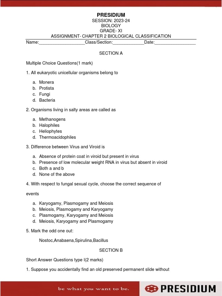 5 BIOLOGY ASSIGNMENT-1 HHW | PDF