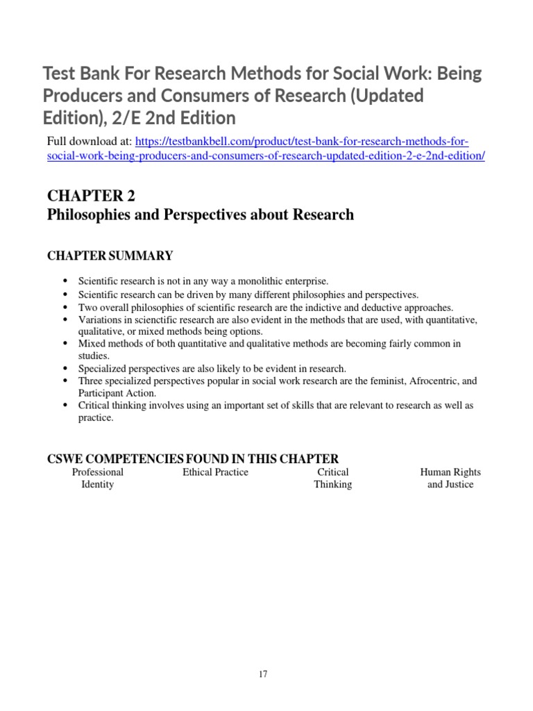 Test Bank For Research Methods For Social Work Being Producers and ...