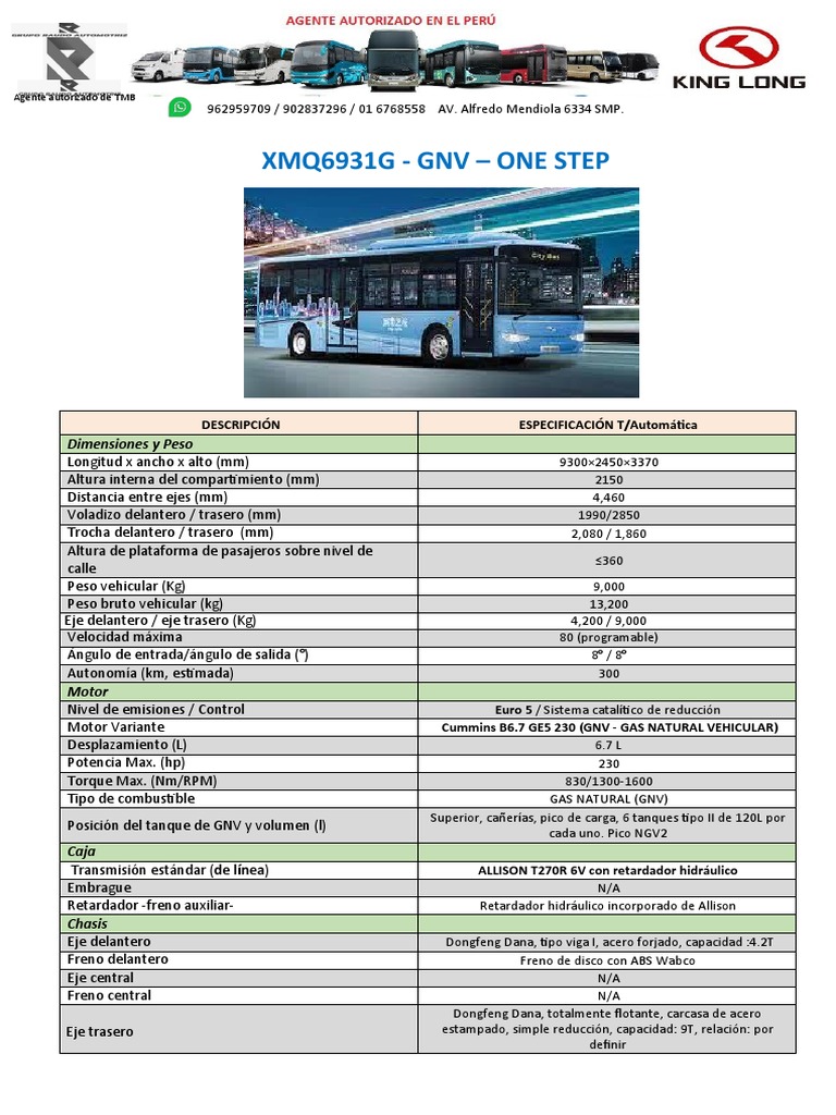XMQ6931G GNV One Step - 9 MT | PDF | Eje | Neumático