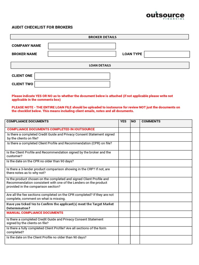 Audit Checklist For Brokers 01102021 | PDF | Loans | Business