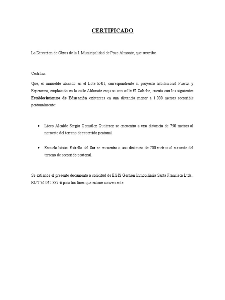 Certificado Establecimientos Educacion | PDF
