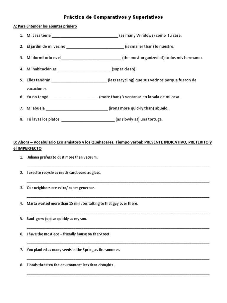 Práctica de Comparativos y Superlativos: A: para Entender Los Apuntes ...