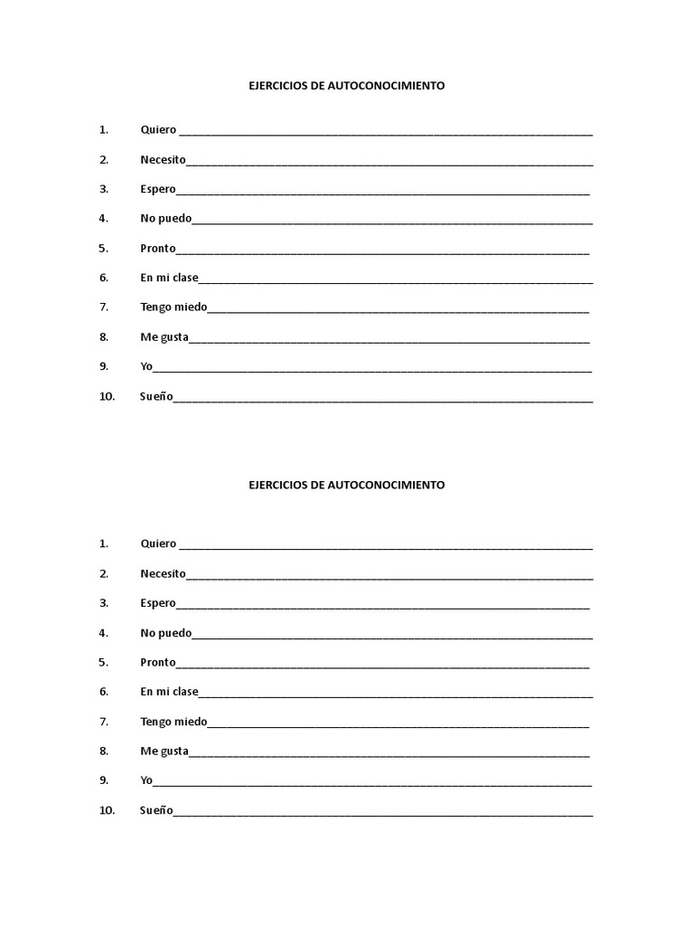 Ejercicios de Autoconocimiento | PDF