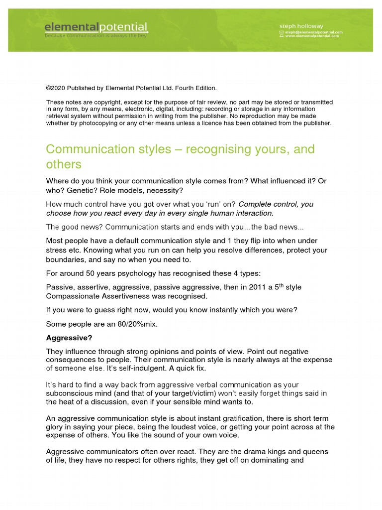 Communication Styles | PDF | Communication | Aggression