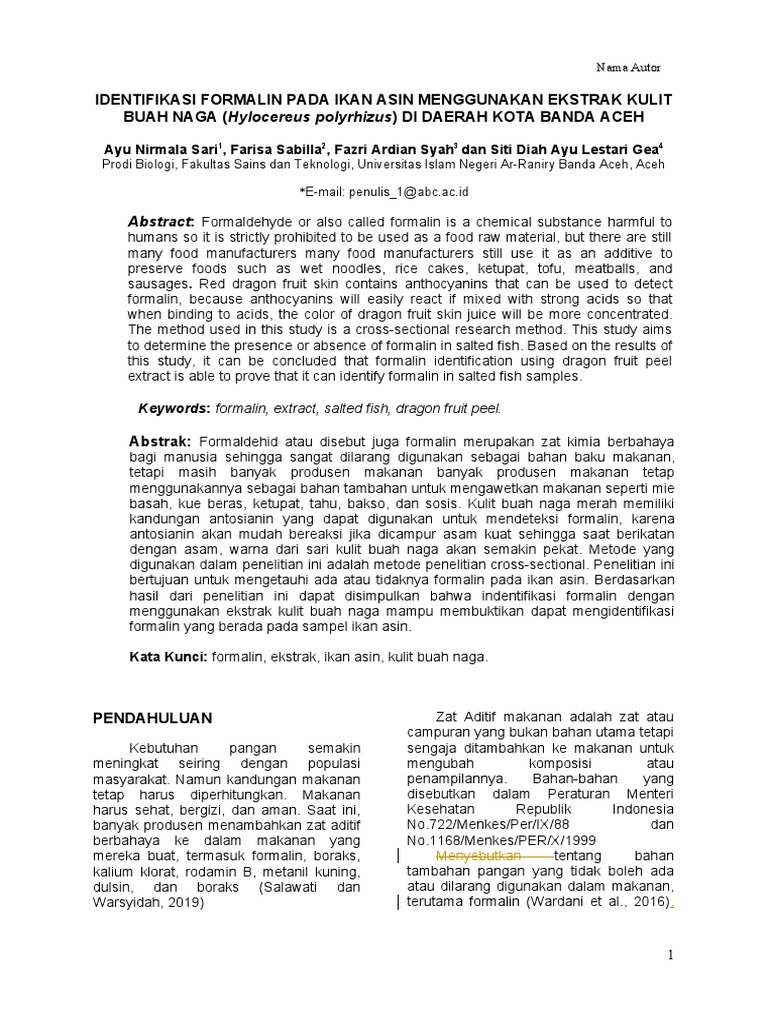 CONTOH Mini - Riset - Uji - Formalin | PDF
