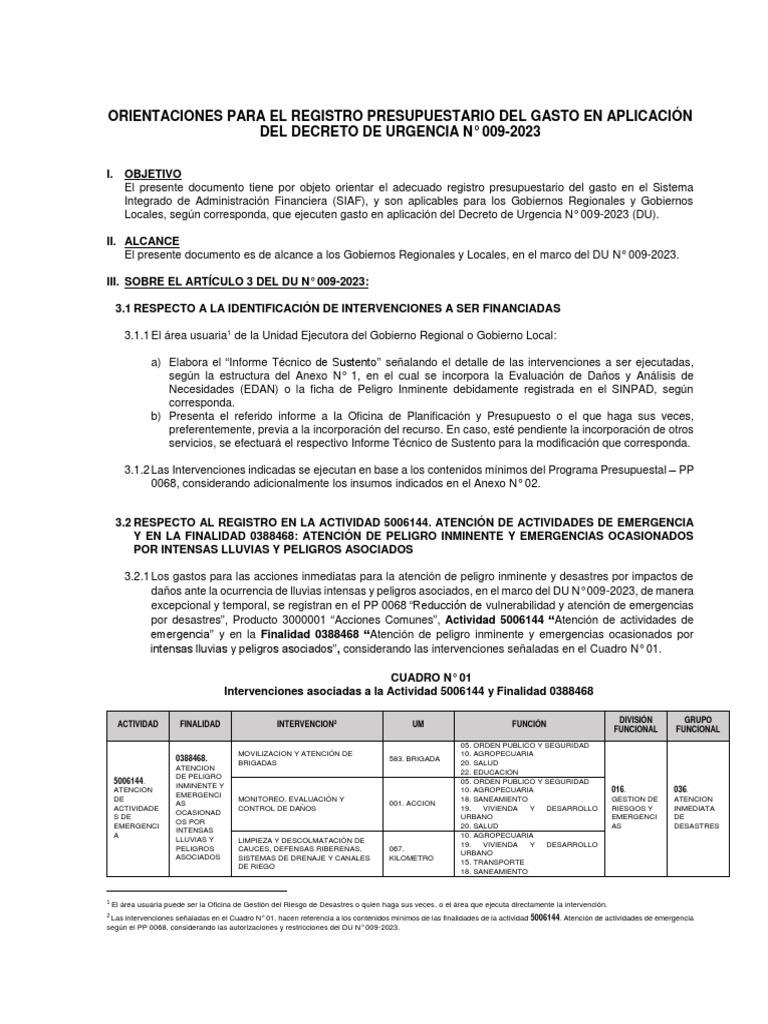 Orientaciones para El Registro Presupuestario de Gasto en Aplicación Del Decreto de Urgencia N ...