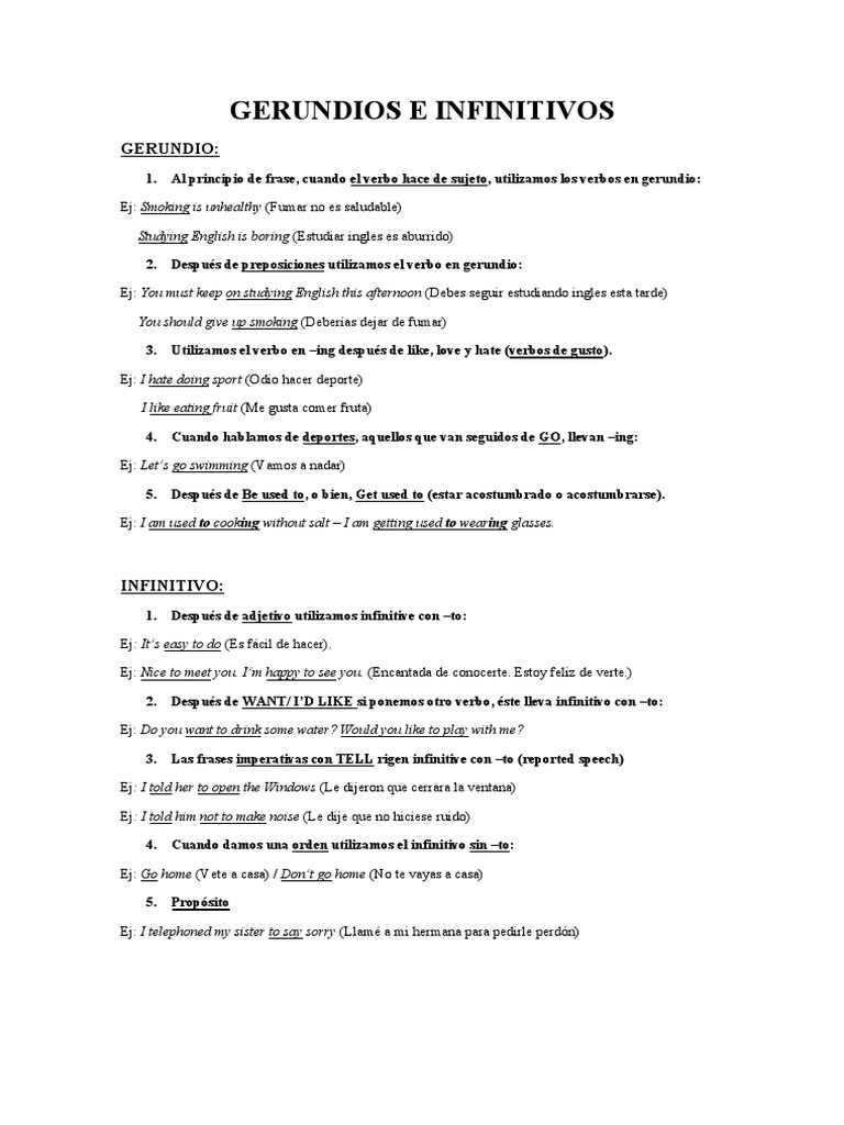 Gerundios e Infinitivos | PDF