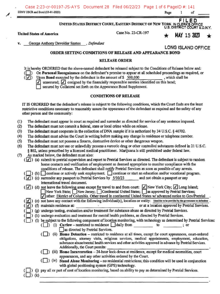 Santos Release Order | PDF | Bail | Felony