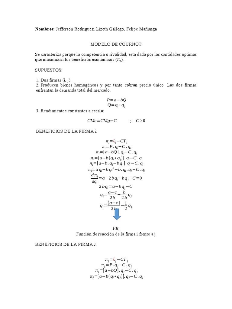 Modelo de Cournot: Análisis y Beneficios | PDF | Mercados financieros ...