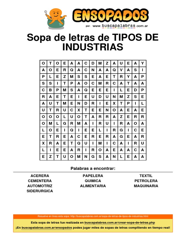 sopa-de-letras-de-tipos-de-industrias | PDF