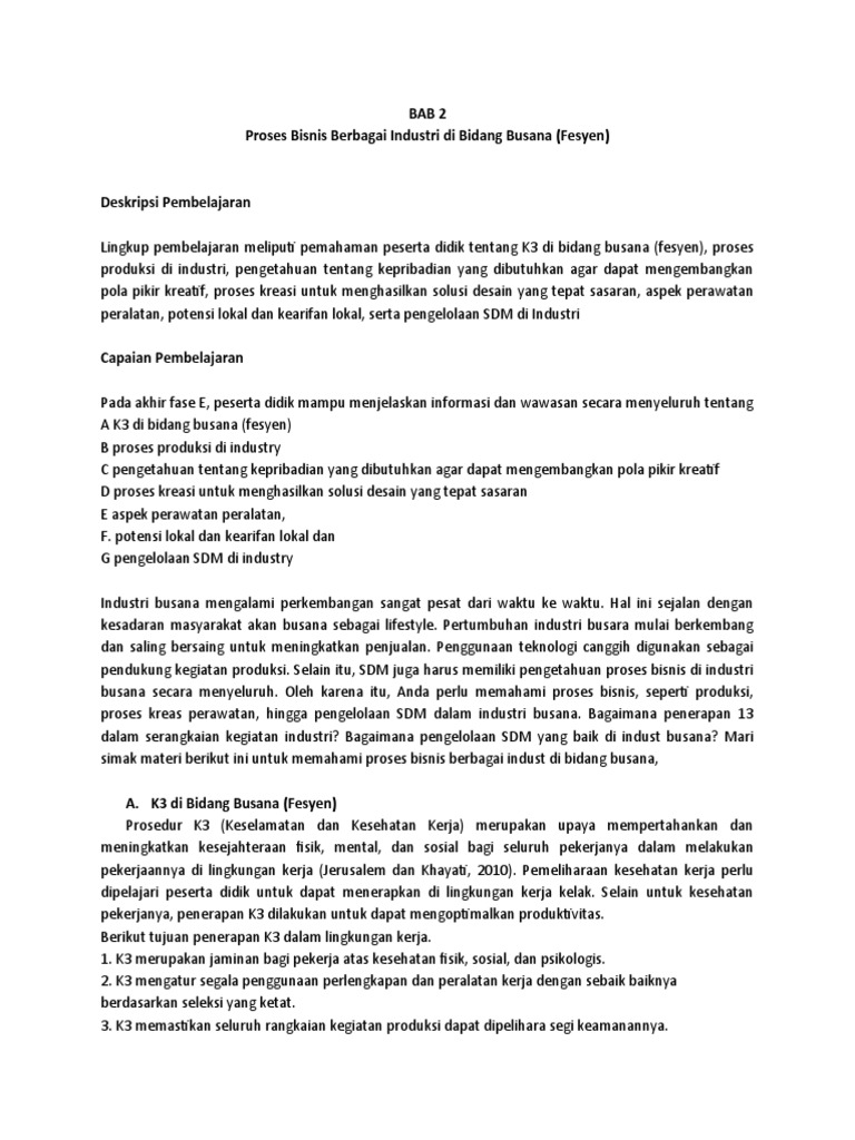 BAB 2 Proses Bisnis Industri Fesyen | PDF | Seni