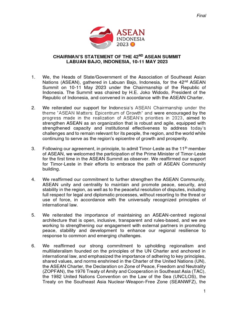 FINAL Chairmans Statement 42nd ASEAN Summit 1 | PDF | Sustainability ...
