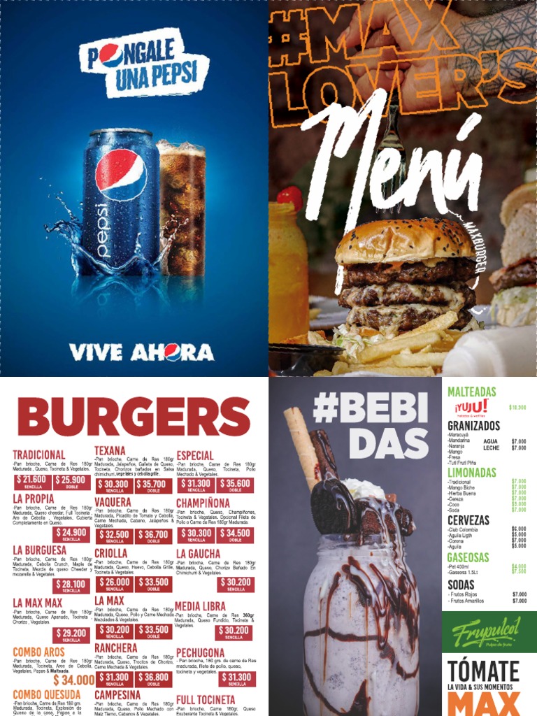 Max Burger Menú | PDF