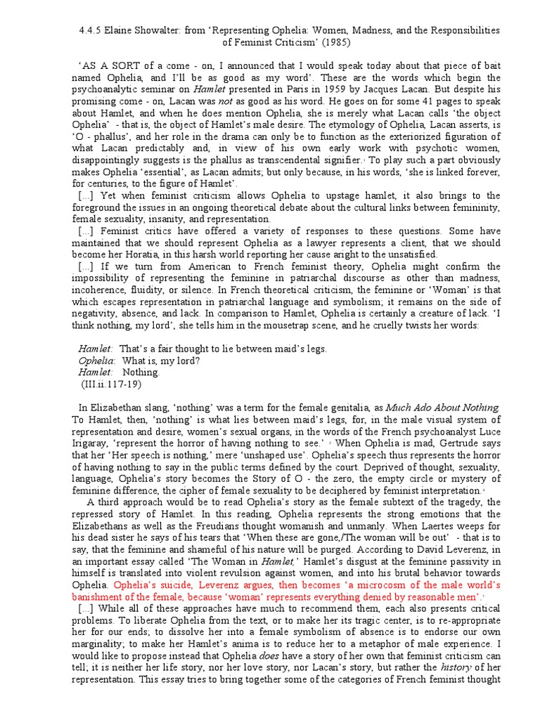 Elaine Showalter From Representing Ophelia | PDF