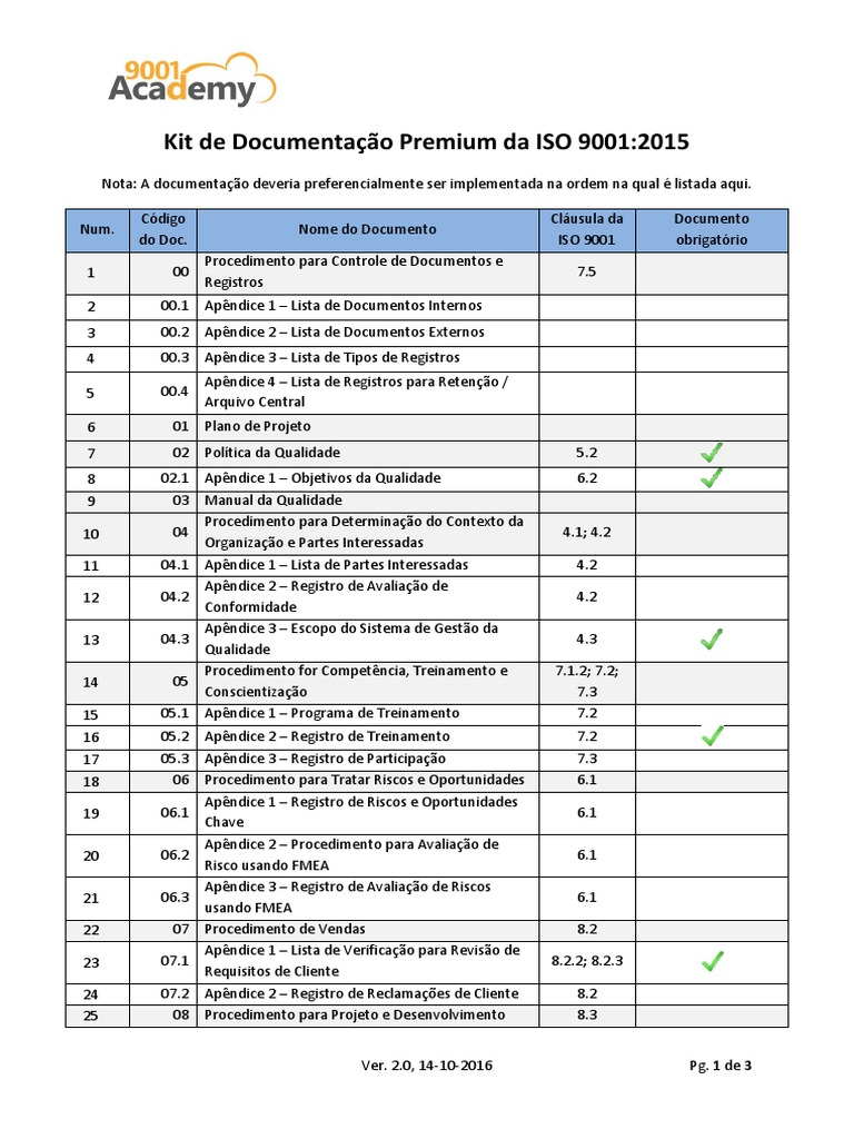 Lista de Documentos Do Kit de Documentacao Premium Da ISO 9001 PT BR | PDF | ISO 9000 | Business