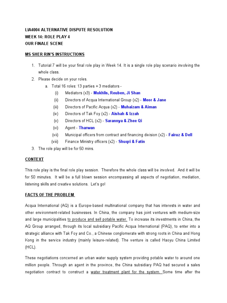 ADR Tutorial - Week 14 - Role Play 4 | PDF