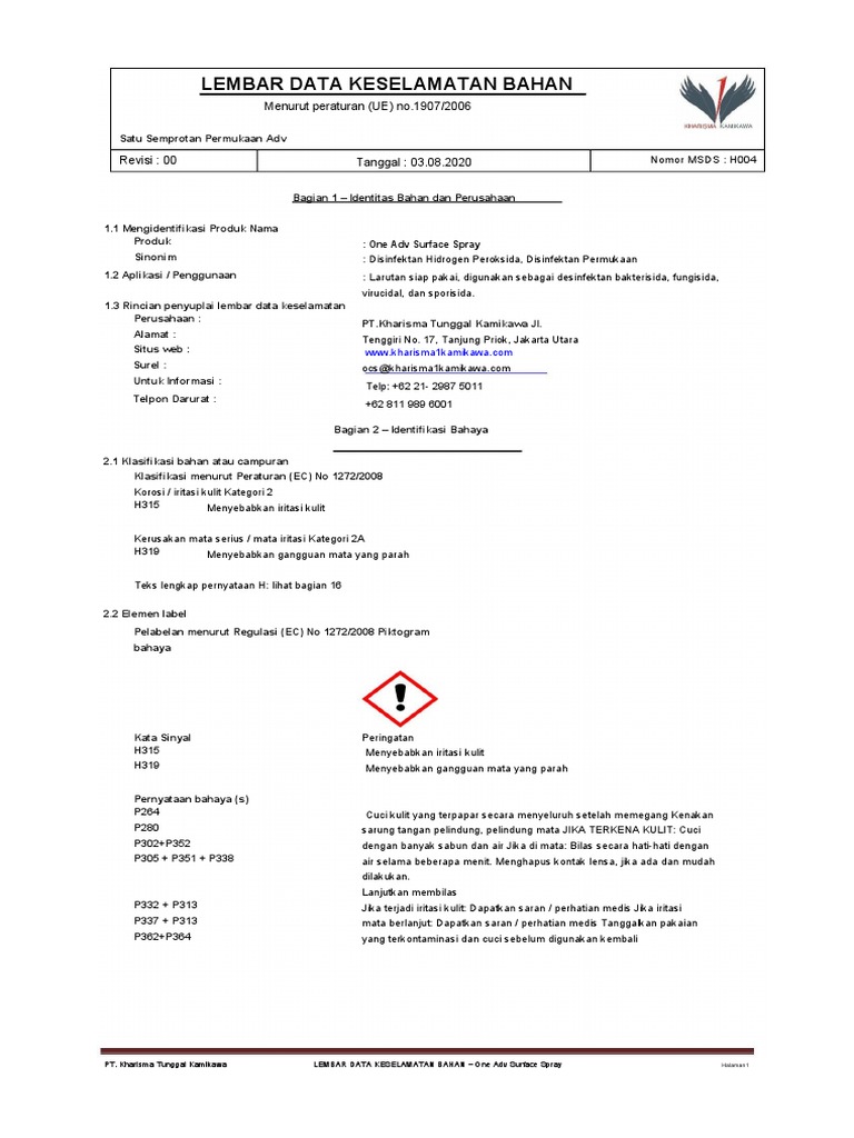 One Adv Surface Spray MSDS | PDF