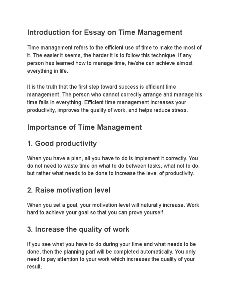Importance of Time Management Essay | PDF | Time Management ...