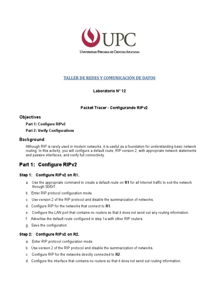 Laboratorio 12 Configurando RIPv2 | PDF
