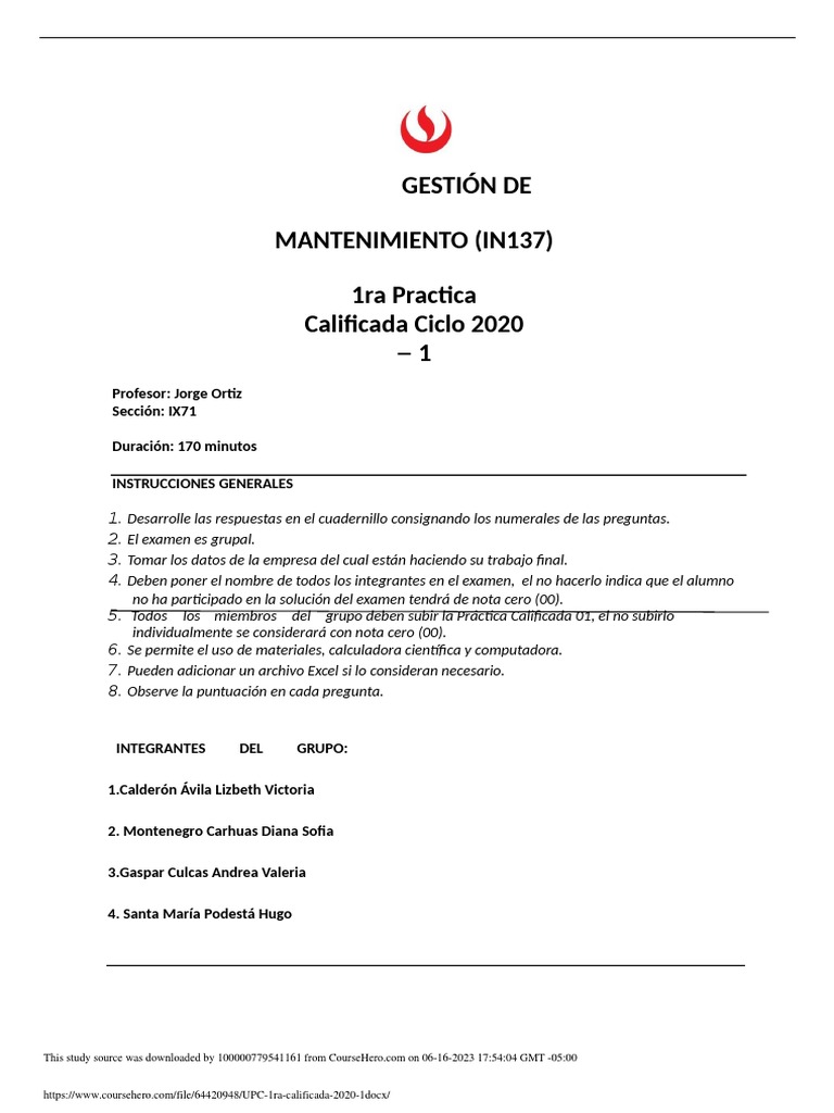 UPC 1ra Calificada 2020 1 | PDF | Informática | Equipo de oficina
