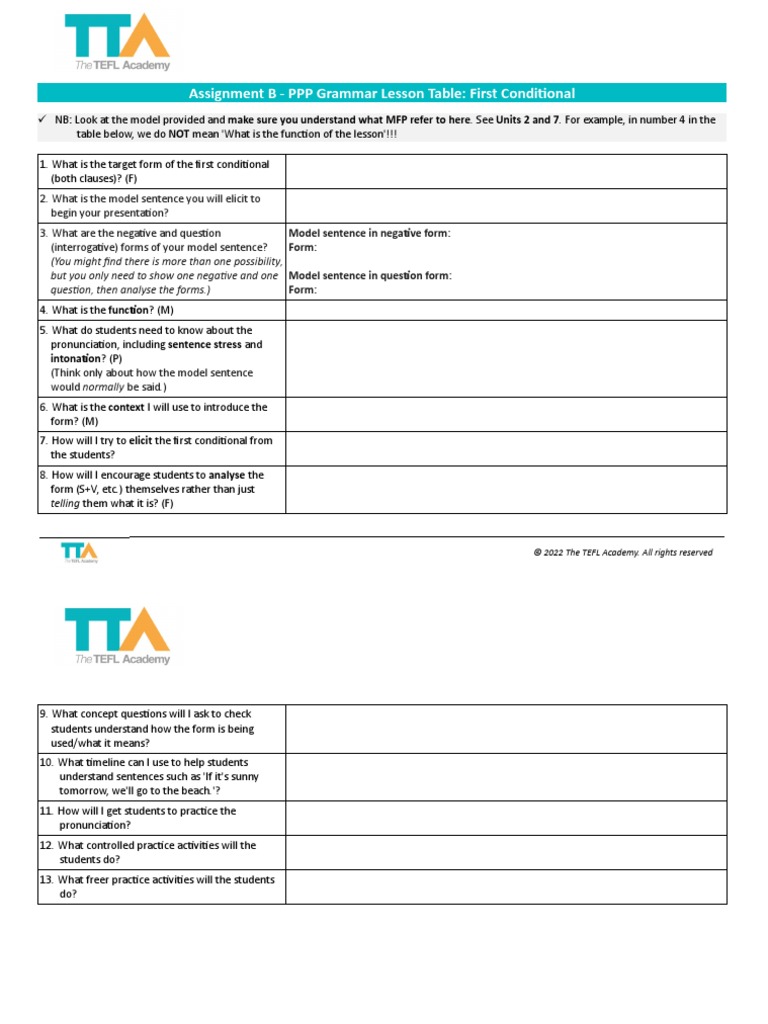 AssignmentB Step2 PPPGrammarLessonTable Template | PDF