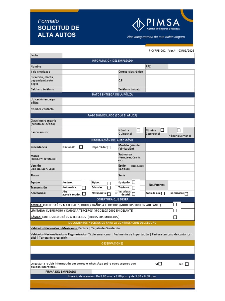 F-CYRPE-001 Formato Solicitud Alta Autos | PDF | Vehículos de ruedas | Tecnología de vehículos