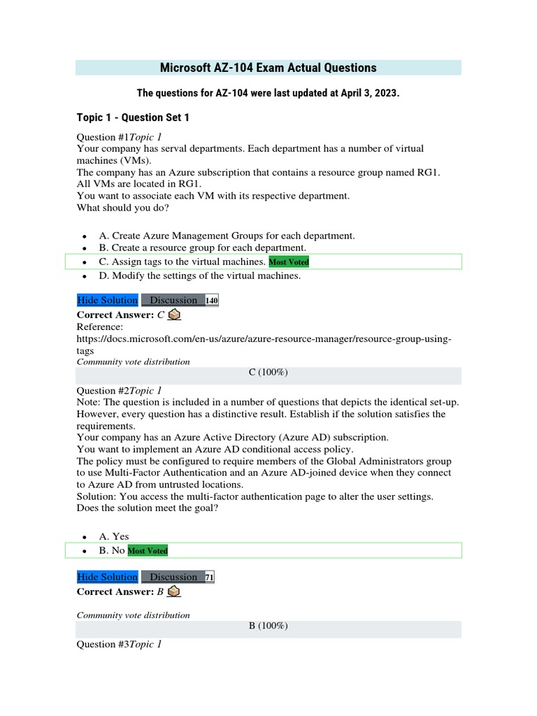 AZ-104 Exam Questions Overview | PDF | Virtual Machine | Active Directory