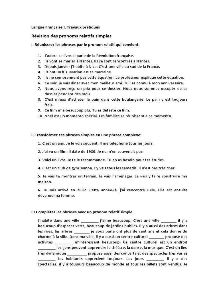 Exercices sur les pronoms relatifs | PDF | Biscuit