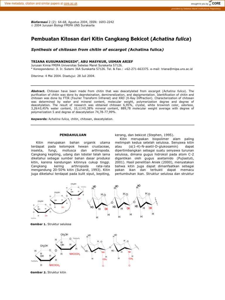 Pembuatan Kitosan Dari Kitin Cangkang Bekicot (Achatina Fulica) | PDF