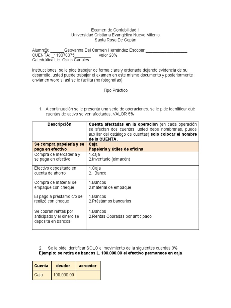 Examen de Contabilidad 1 | PDF | Bancos | Contabilidad