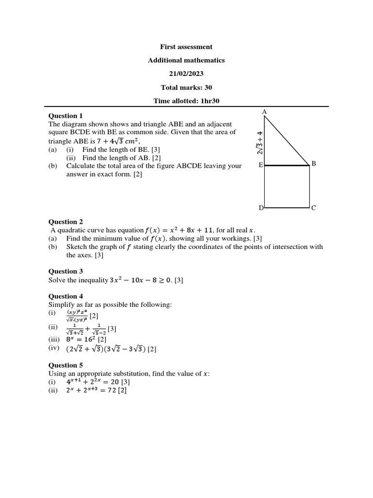 Worksheet O Level Add Maths | PDF