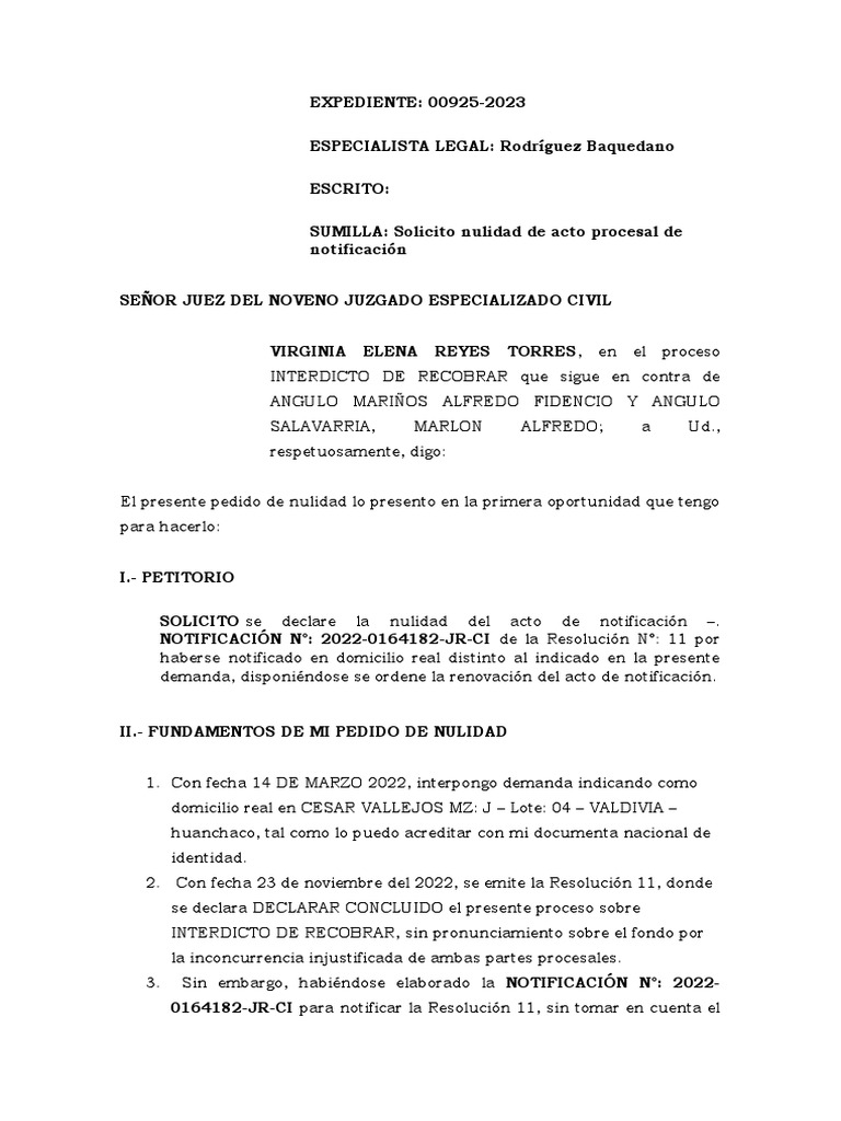 Nulidad de Notificacion | PDF | Demanda judicial | Nulo (ley) Nulidad de Notificacion | PDF | Demanda judicial | Nulo (ley)