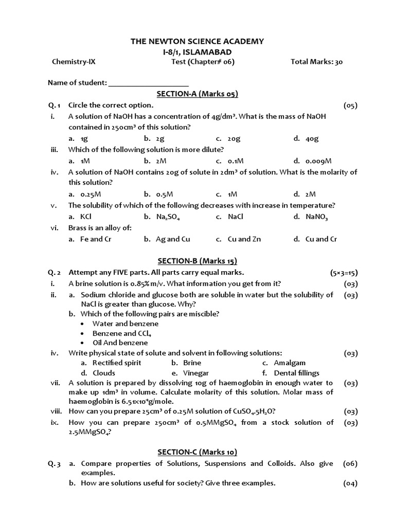 Chapter# 6 (9th) | PDF | Solubility | Sodium Chloride