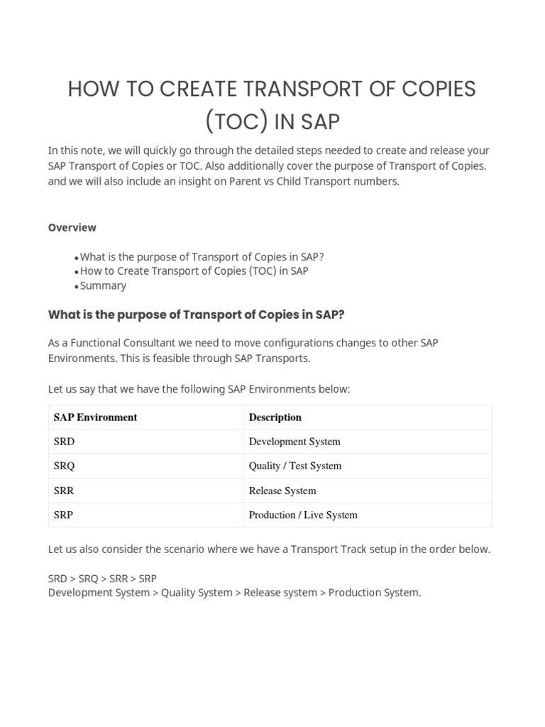 How to Create Transport of Copies (Toc) in Sap | PDF | Information Technology Management ...