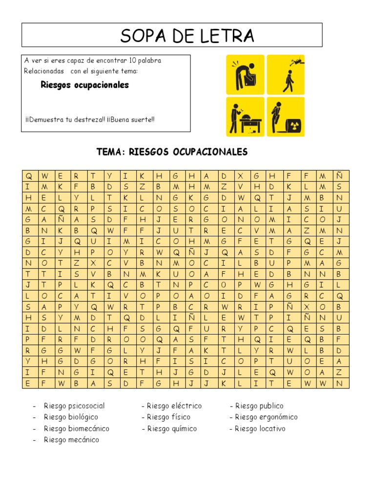 Sopa de Letra Riesgo Laborales | PDF | Las condiciones de trabajo | La ...