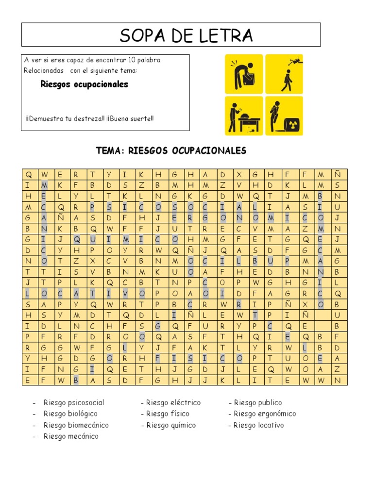 SOPA DE LETRA RIESGO LABORALES (1) | PDF | Las condiciones de trabajo ...