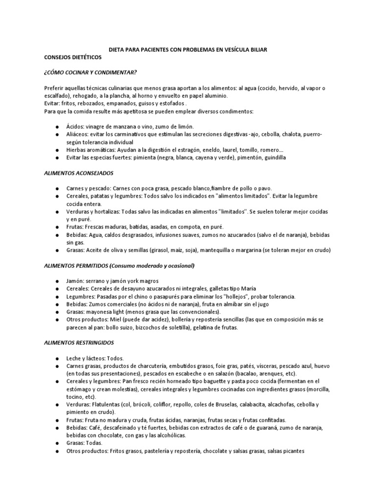 Dieta para colecistitis | PDF | Alimentos | Cocina occidental