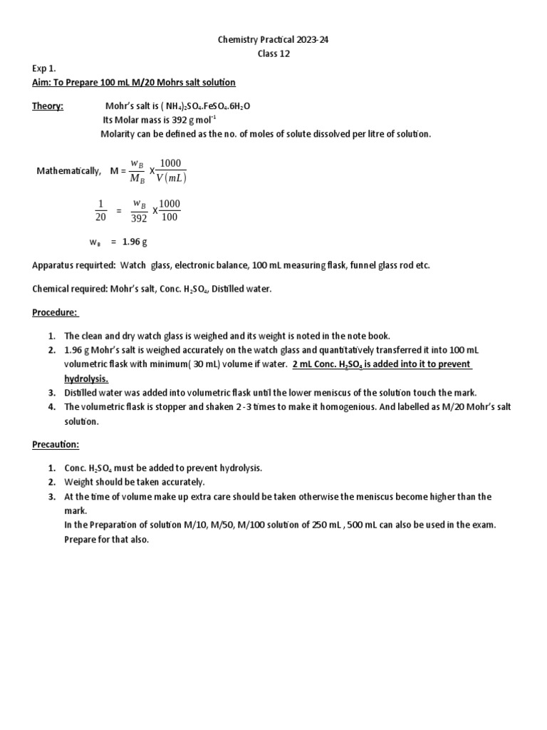 Chemistry Practical 2023 - XII | PDF | Salt (Chemistry) | Chromatography
