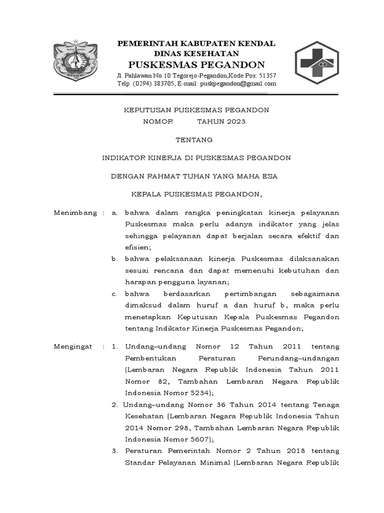 Indikator Kinerja Puskesmas Pegandon 2023 | PDF