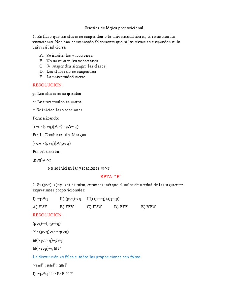 Práctica de Lógica Proposicional | PDF