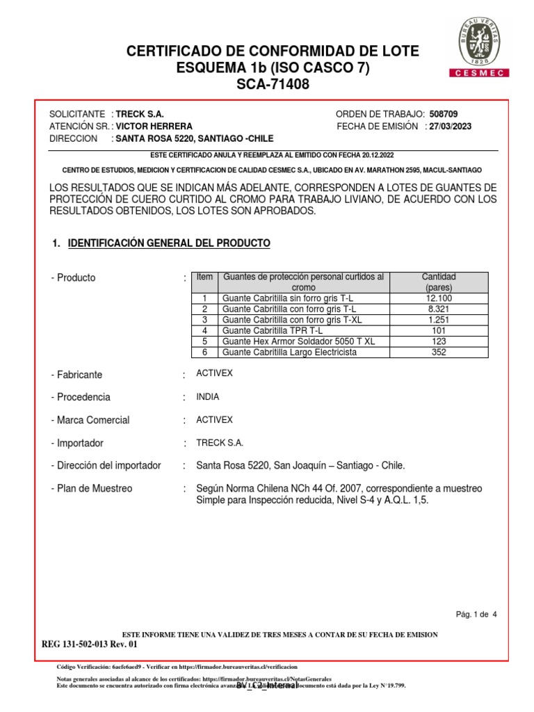 02 01 EPP Guante Cabritilla Certificado | PDF