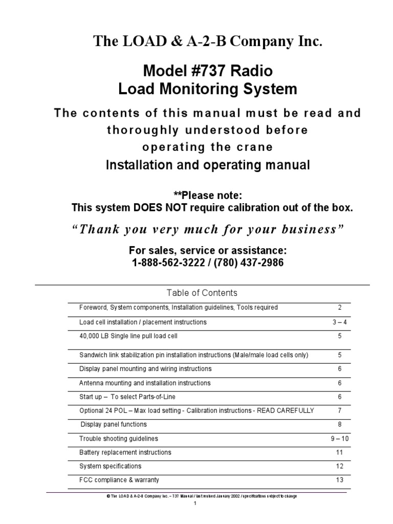 Model 737 Load Monitoring Manual | PDF | Electrical Connector | Calibration