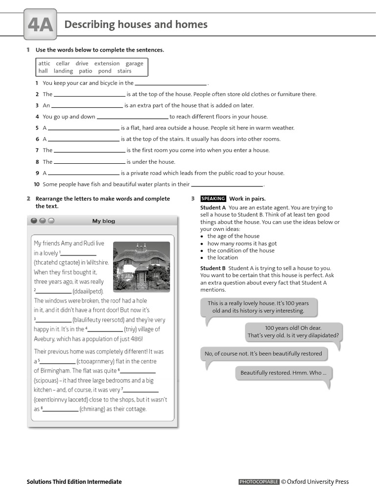 Solutions B1 3rd Edition Extra 4A - Describing - Homes - and - Houses | PDF
