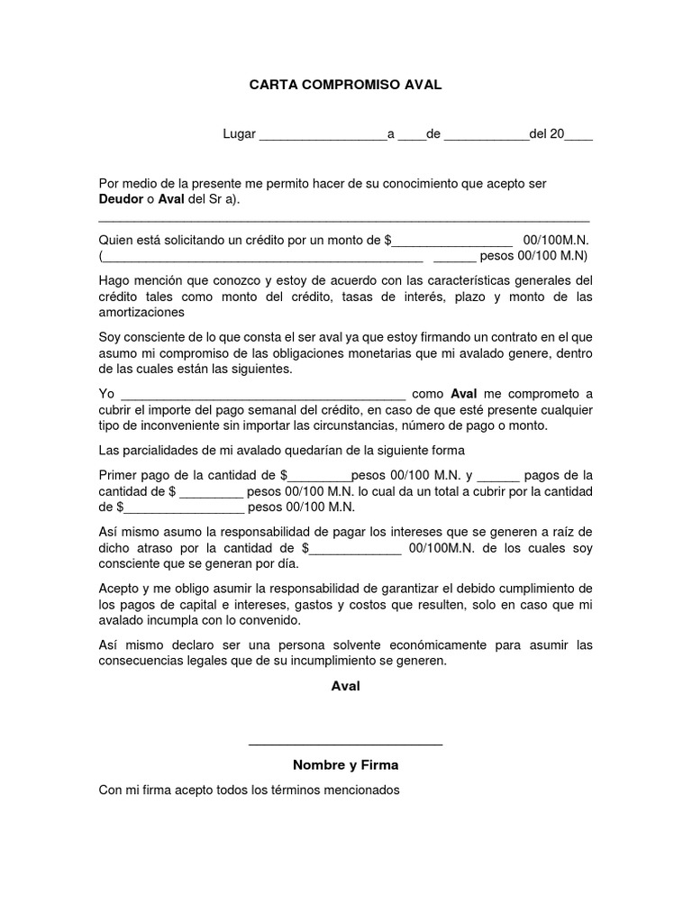 Carta Compromiso Aval - Actualizado | PDF