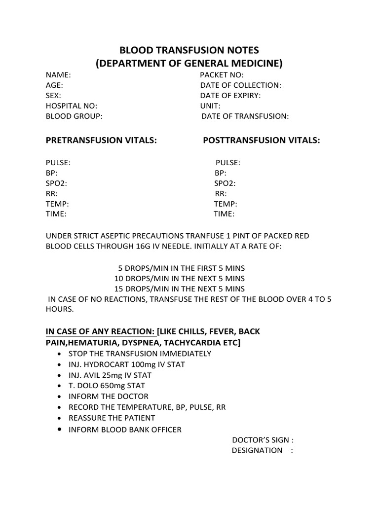 Blood Transfusion Notes-1 | PDF