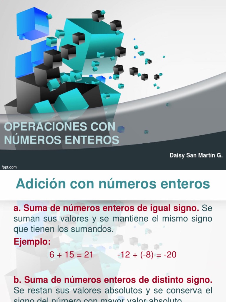 Operaciones con Números Enteros | PDF | Sustracción | Entero
