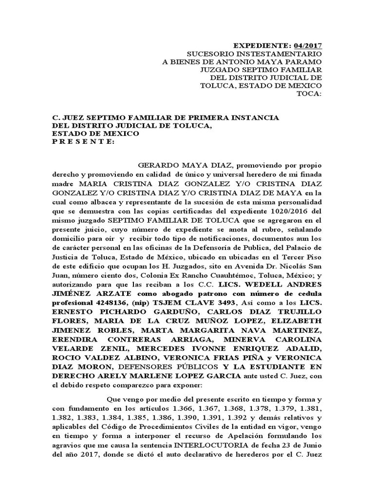 Apelacion Auto Declarativo de Herederos Gerardo Maya Diaz | Descargar ...