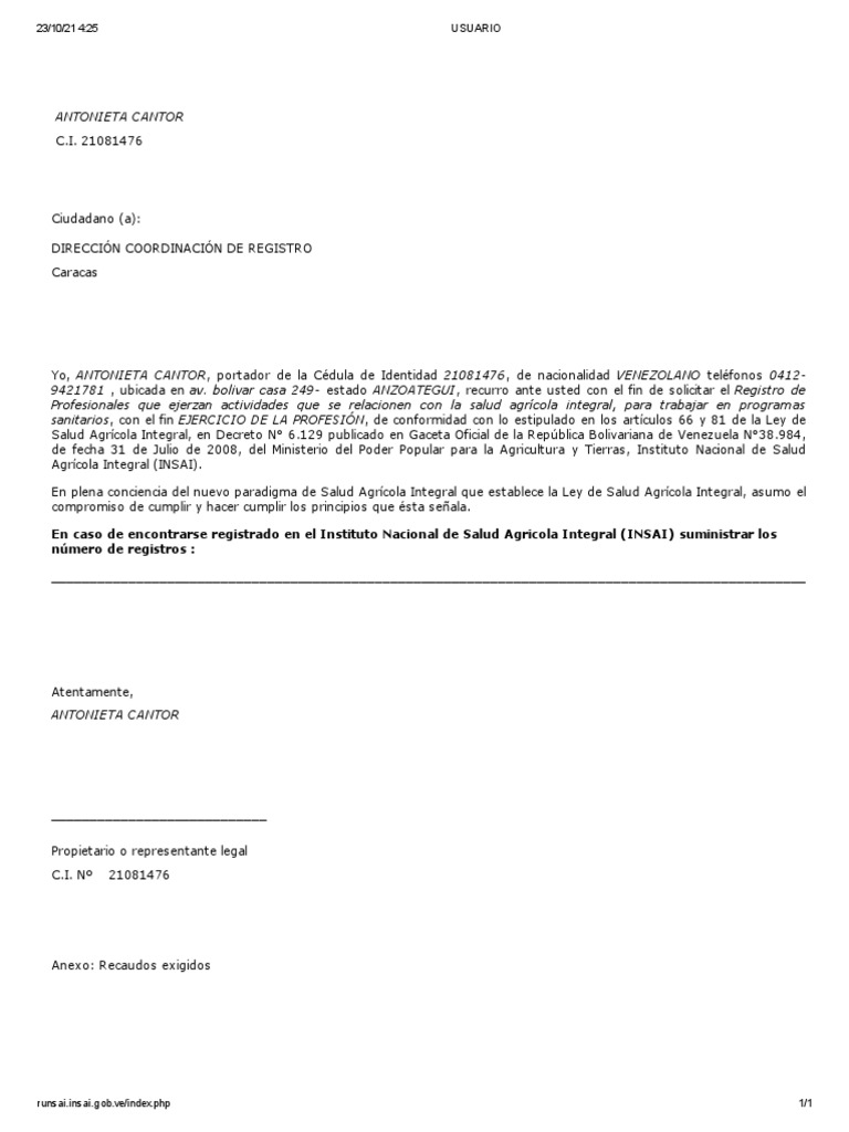 Sistema RUNSAI - INSAI CARTA | PDF