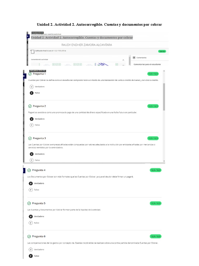 Unidad 2. Actividad 2. Autocorregible. Cuentas y Documentos Por Cobrar | PDF