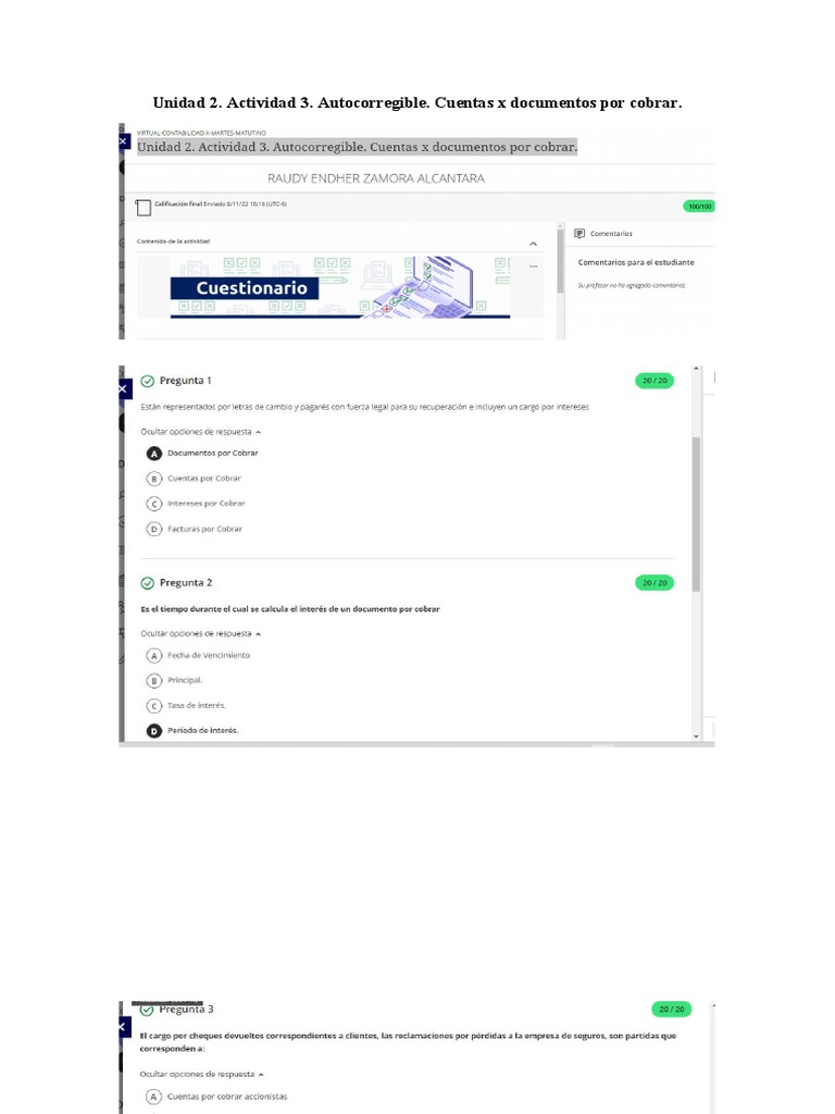 Unidad 2. Actividad 3. Autocorregible. Cuentas X Documentos Por Cobrar. | PDF